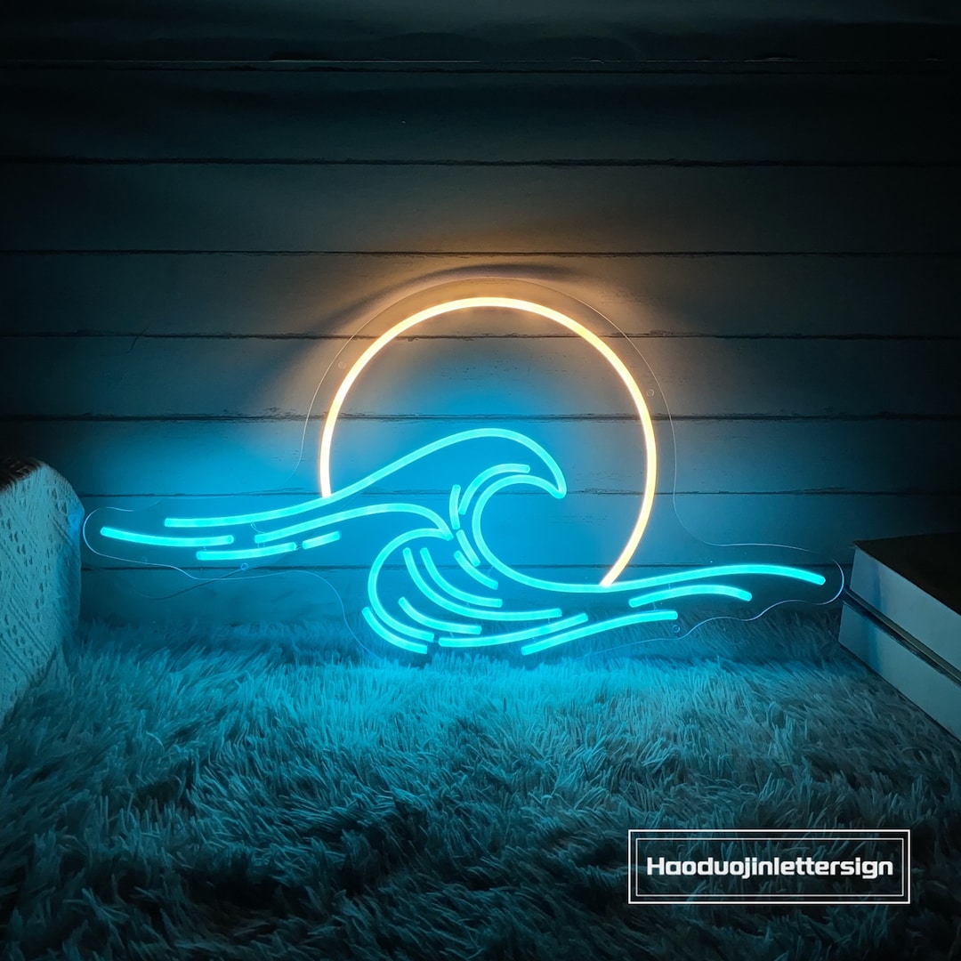 Wave Sunset Neon Sign, Custom Sun Ocean Sunrise Sea LED Neon Light Home ...