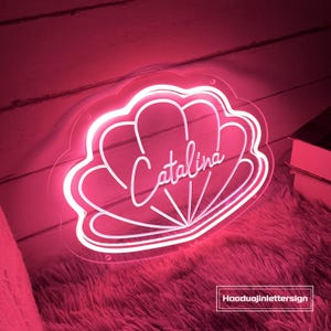 USB 3D Engraved Custom Name LED Neon Sign, Cute Shell Shape Neon Night ...