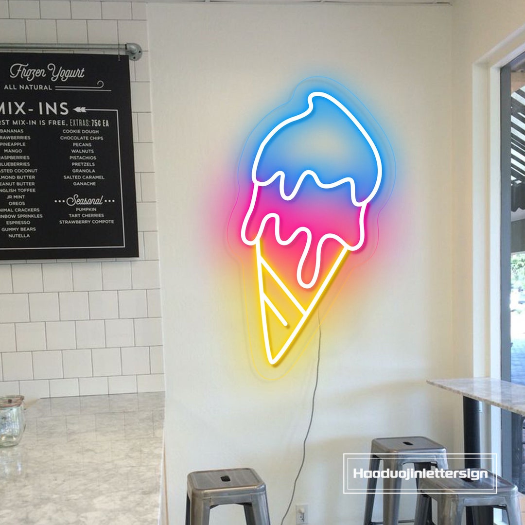Ice Cream Cone Neon Sign, Custom Coffee Shop Bar Sorbet LED Neon Light ...