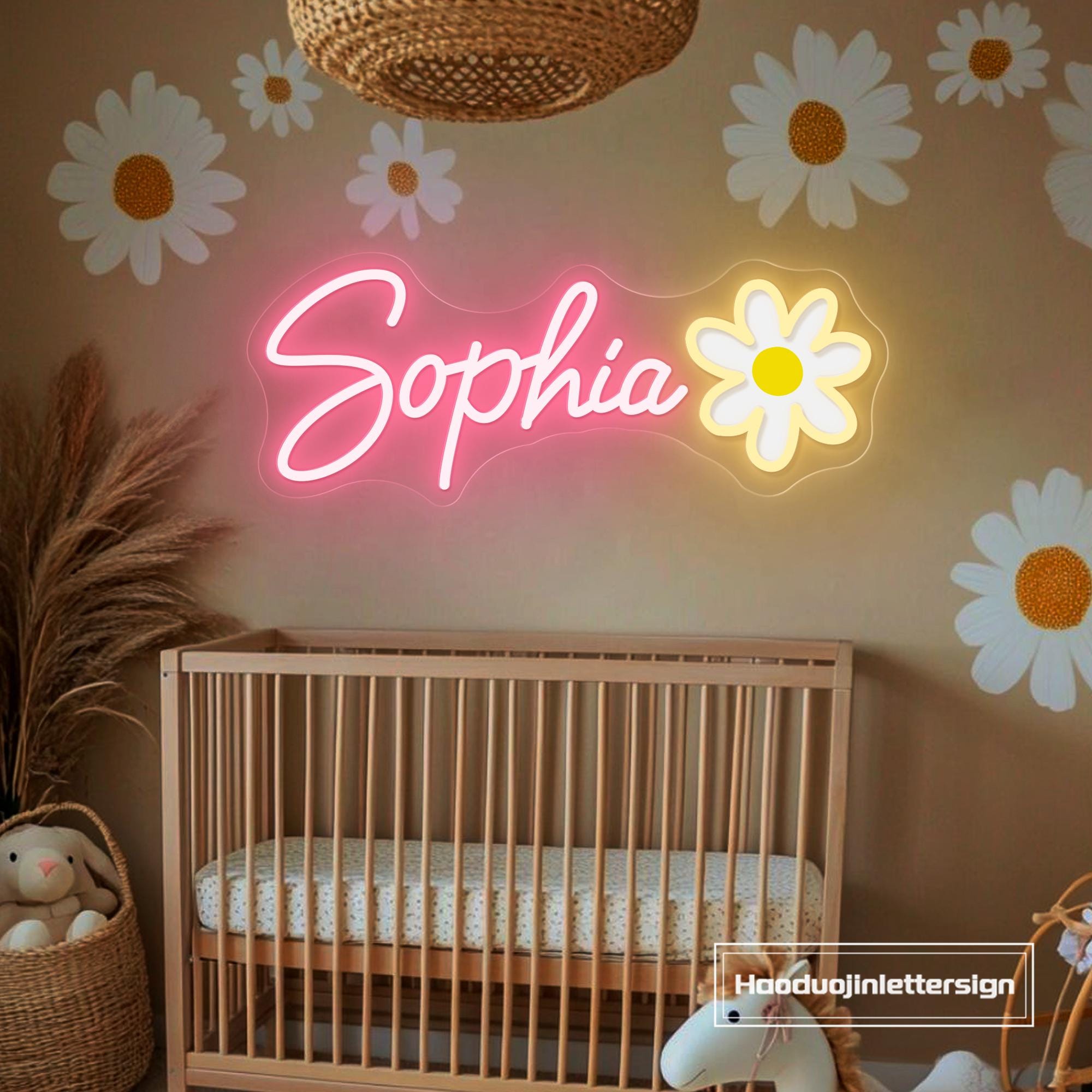 Custom Daisy Flower Name LED Neon Sign, Personalized Kid's Bedroom ...