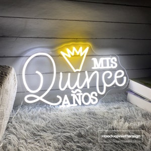 Mis Quince Años Crown Neon Sign, Custom 15th Birthday LED Neon Light ...