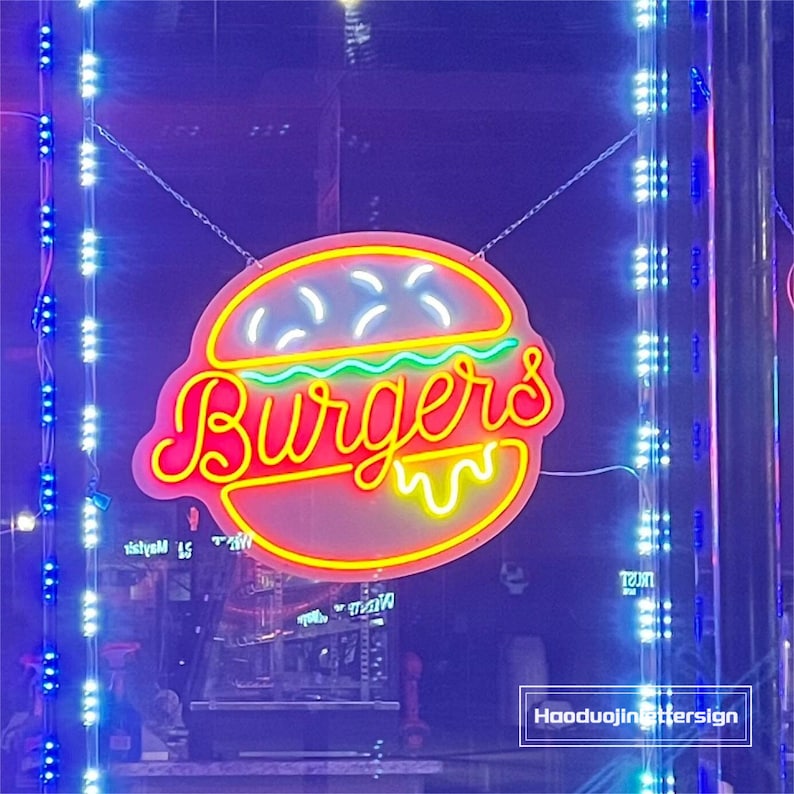 Custom Burger Neon Sign: Dimmable LED Hamburger Light - Etsy