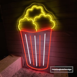 Popcorn LED Neon Sign, Custom Cinema Food Bar Neon Light Home Movie ...