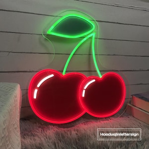 Cute Cherry Neon Sign, Custom Fruit LED Neon Light Sign UV Printed ...