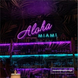 Aloha Miami Neon Sign, Custom Hawaii Bar LED Neon Light Home Wall Decor ...