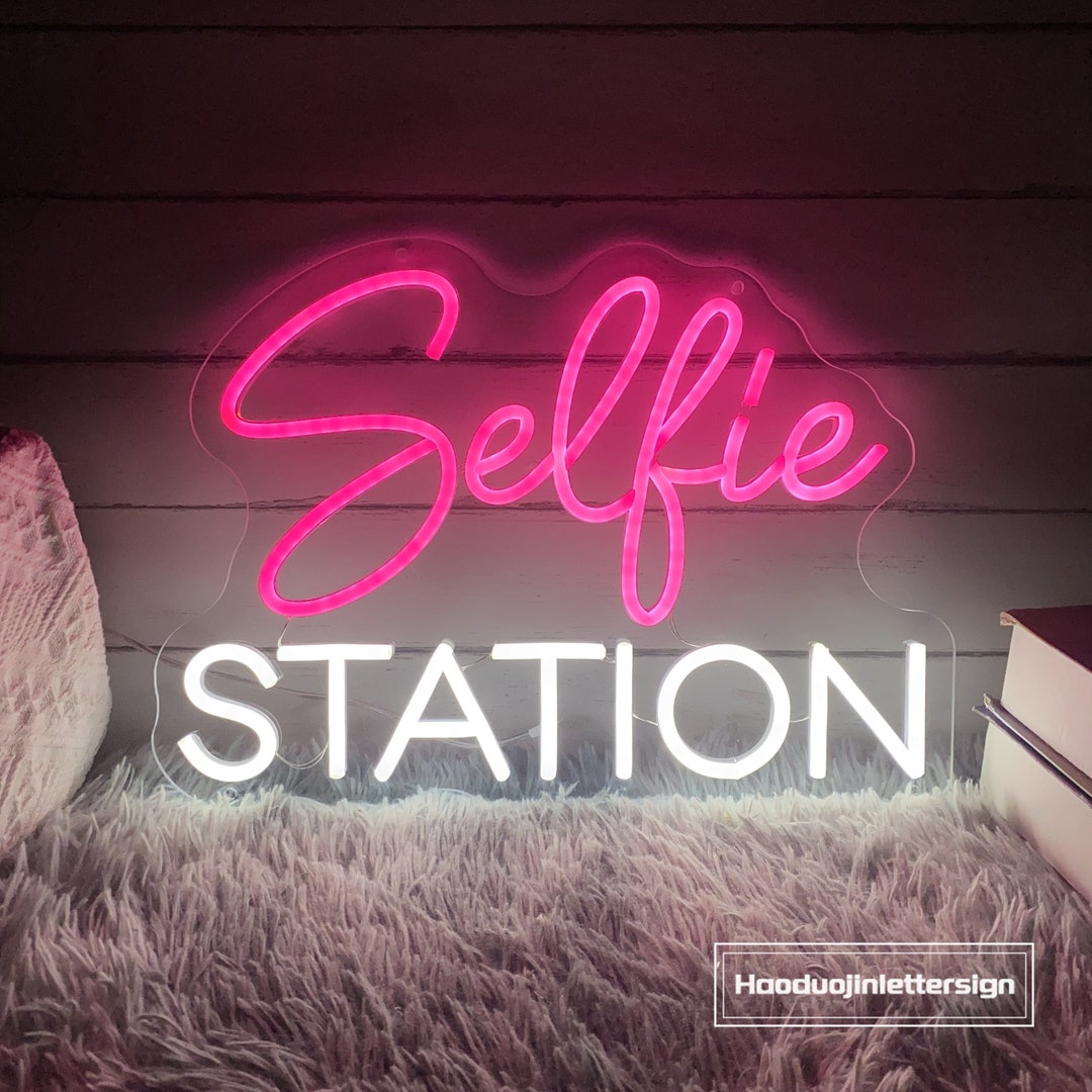 Selfie Station Neon Sign, Custom Selfie Here LED Neon Light Home Beauty ...