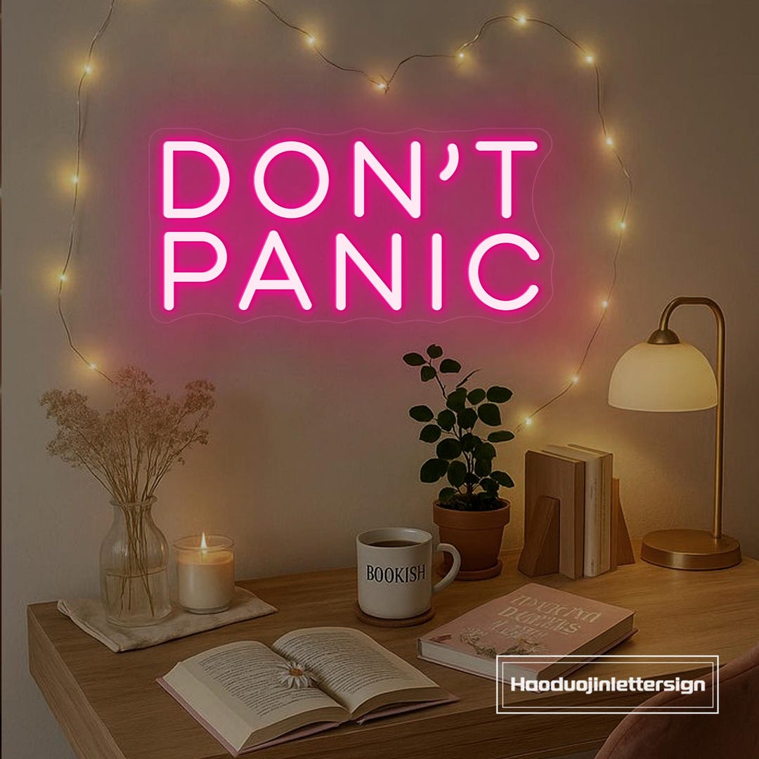Don't Panic Neon Sign, Custom Home Library LED Light, Reading Corner ...