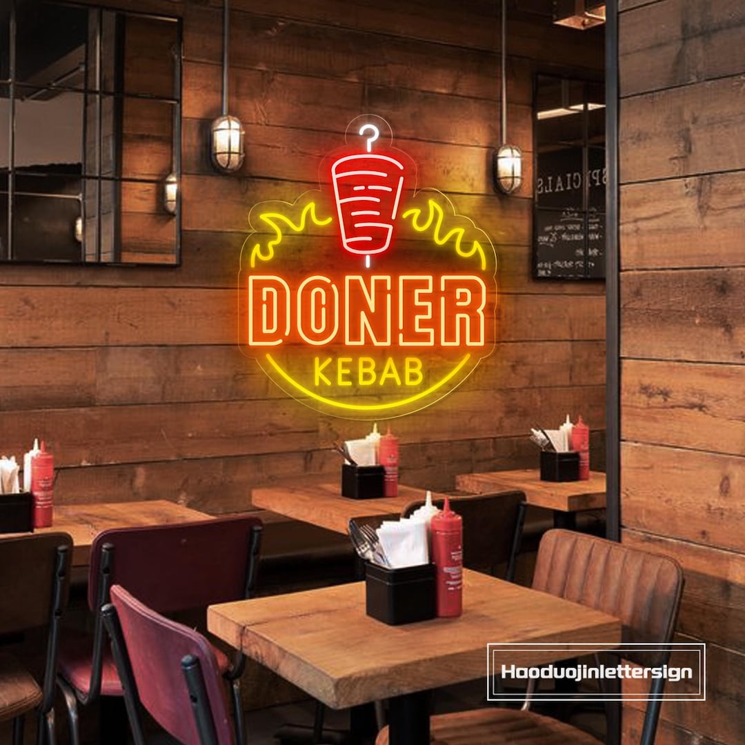 Doner Kebab Neon Sign, Custom Shawarma LED Neon Light Grill Bar BBQ Bar ...