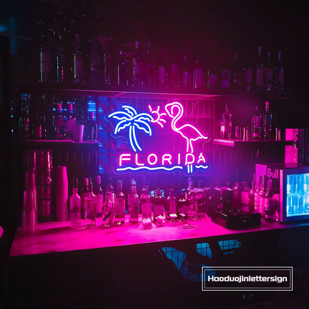 Florida Neon Sign, Custom Bar Palm Tree Flamingo Sunset LED Neon Light ...