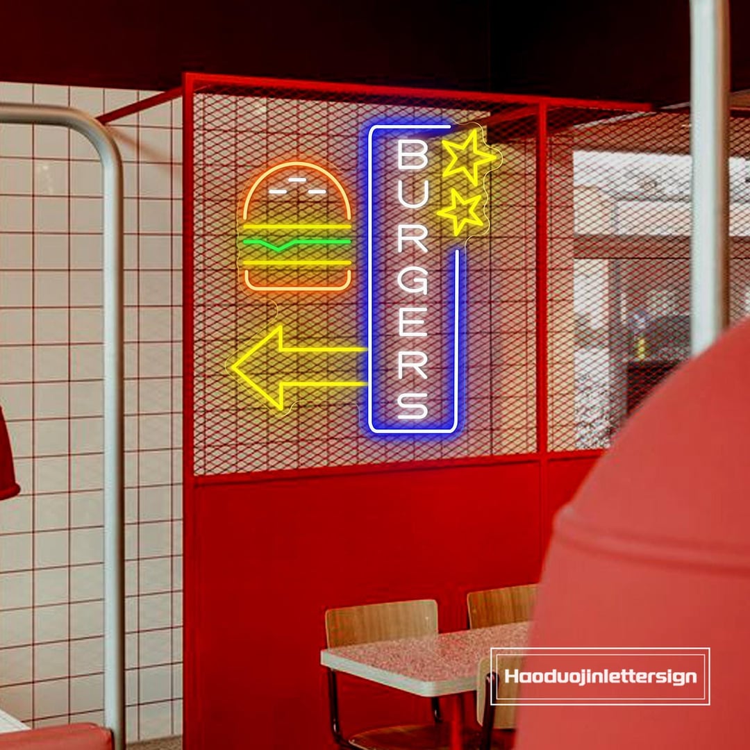 Burger Arrow Neon Sign, Custom Hamburger Shop LED Neon Light Wall Decor ...