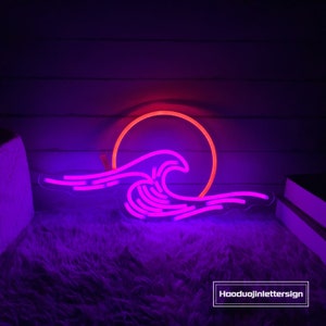 Wave Sunset Neon Sign, Custom Sun Ocean Sunrise Sea LED Neon Light Home ...