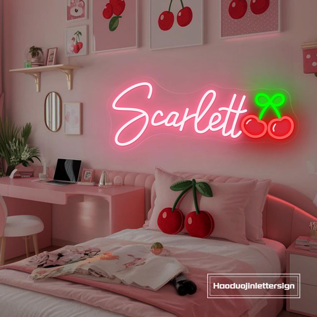 Custom Cherry Name LED Neon Sign, Personalized Kid's Bedroom Neon Light ...
