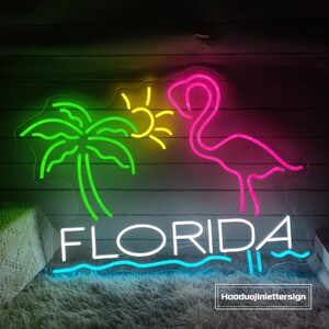 Florida Neon Sign, Custom Bar Palm Tree Flamingo Sunset LED Neon Light ...