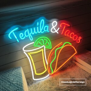 Tequila & Tacos LED Neon Sign, Custom Taco Party Mexican Restaurant ...