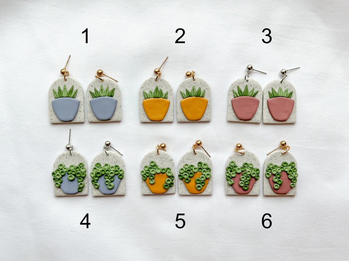 Succulent Plant Clay Earrings Potted Plant Statement Earrings Vines ...