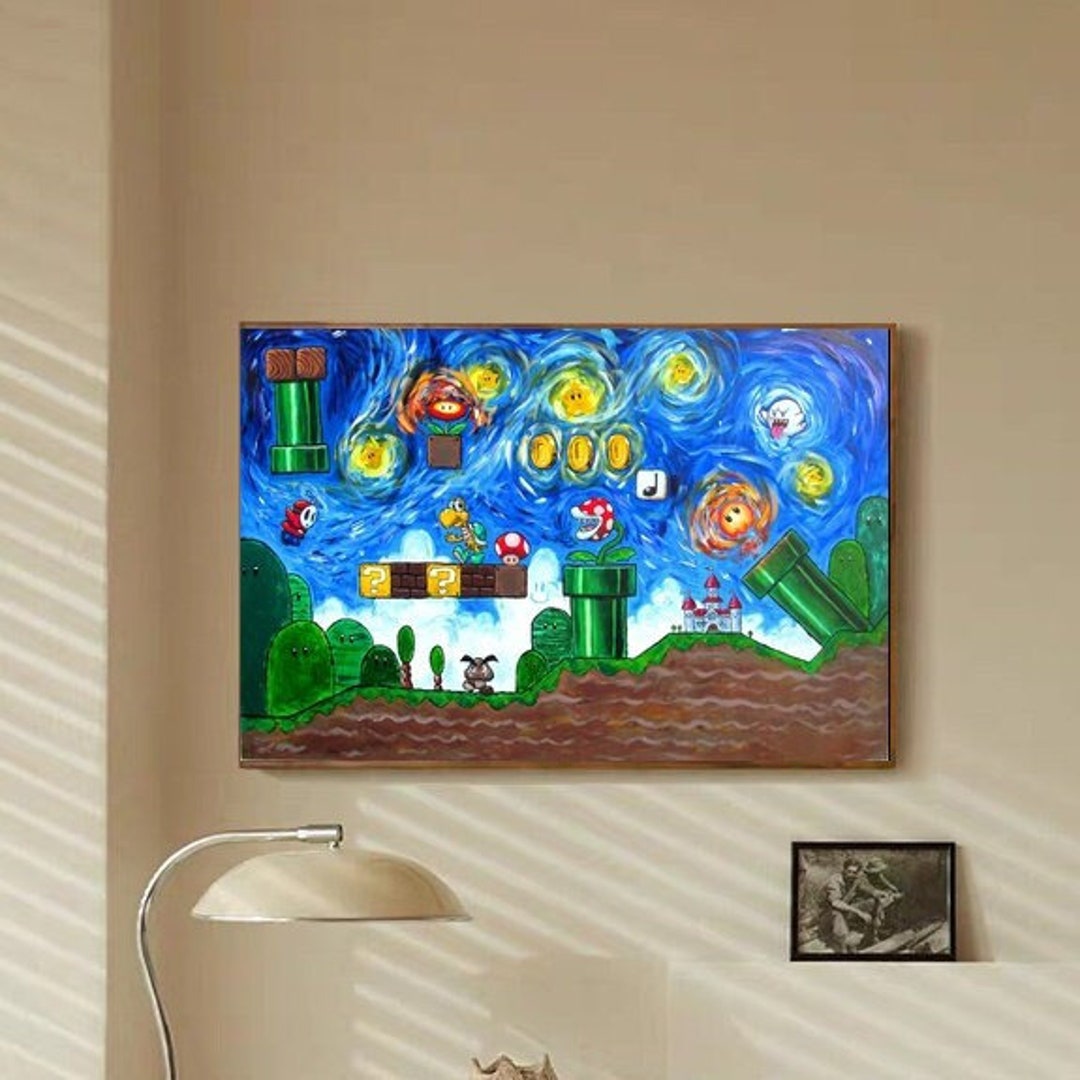 Mario Bros Starry Night Classic Bedroom Art Canvas Poster-unframe-8x12 ...