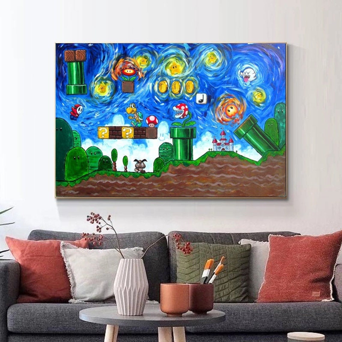 Mario bros starry night Classic bedroom art Canvas | Etsy