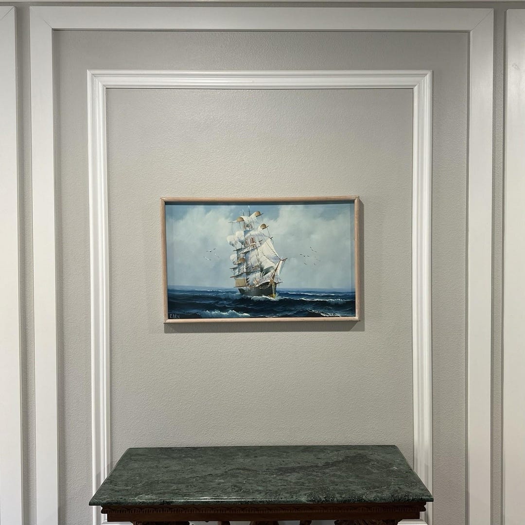 Clipper Sail Ship in Rough Seas Signed by R. Boren Nautical Oil ...