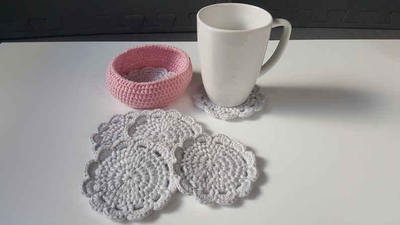 Crochet Handmade Coasters With Holder Set of 6 - Etsy