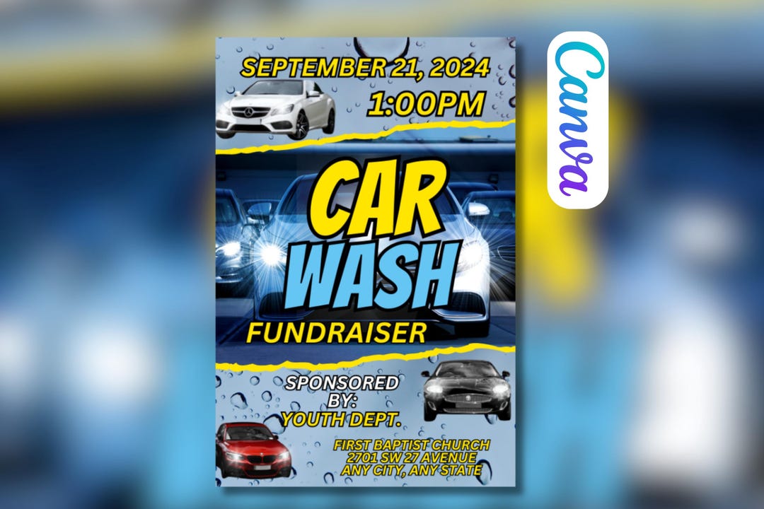 Car Wash Fundraiser Flyer Template: Editable Church Event (canva ...