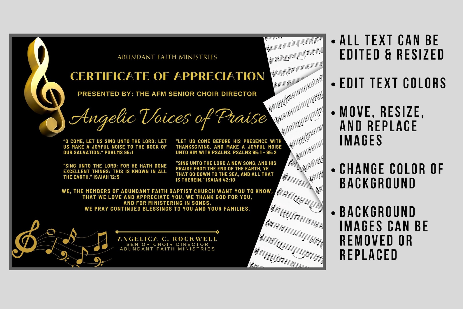 Editable Church Choir Certificate of Appreciation Template (canva) - Etsy