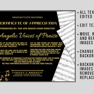 Editable Church Choir Certificate of Appreciation Template (canva ...