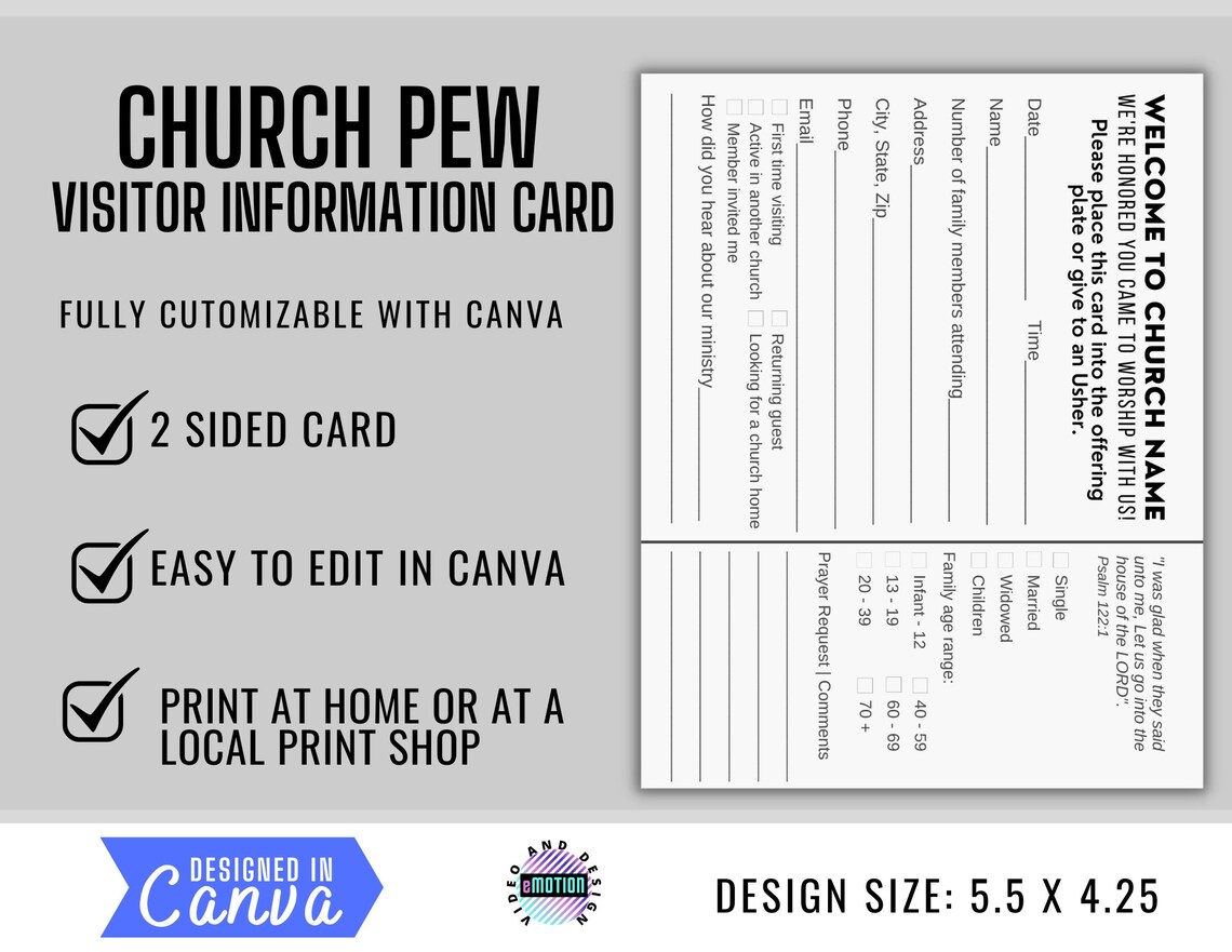 Editable Church Welcome Pew Card Template (canva) - Etsy