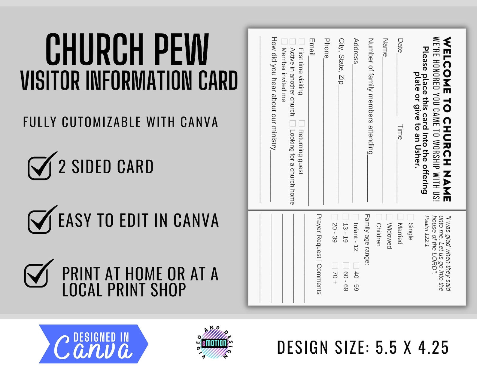 Editable Church Welcome Pew Card Template (canva) - Etsy
