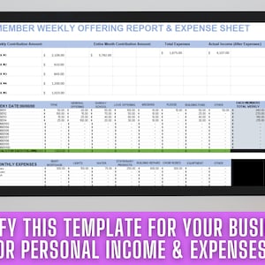 Church Finance Tracker: Weekly Contribution & Expense Spreadsheet ...