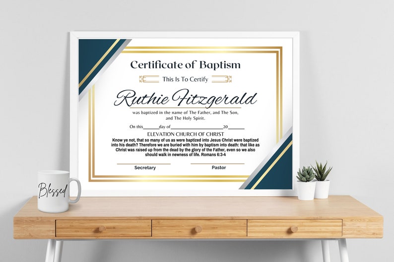 Elegant Baptism Certificate Template: Editable Canva Design (digital ...