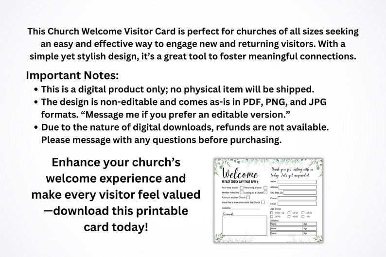 Printable Church Welcome Visitor Card (digital Download) - Etsy