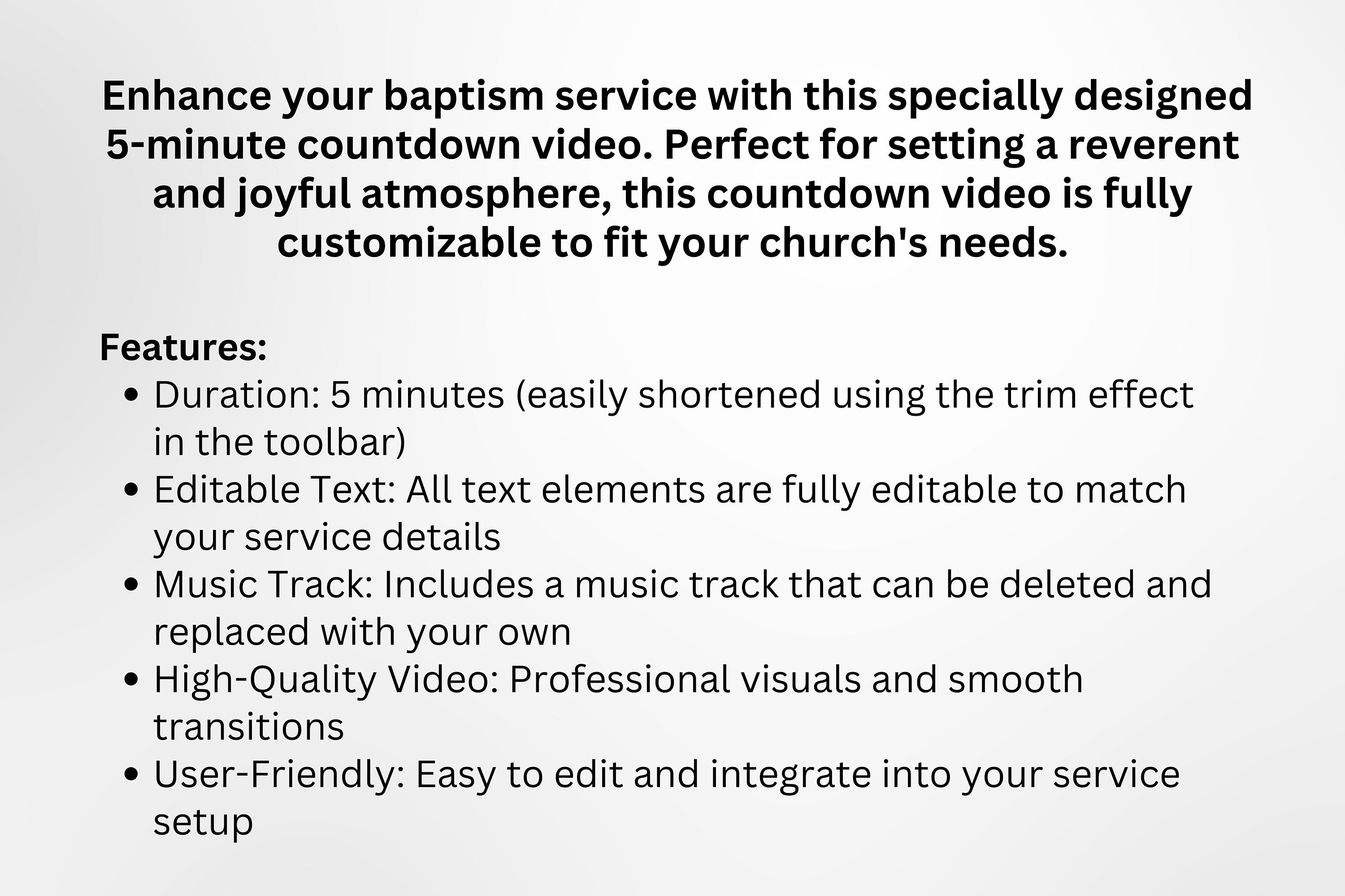 Editable 5-minute Baptism Service Countdown Video With Music Customizable Countdown for Church ...