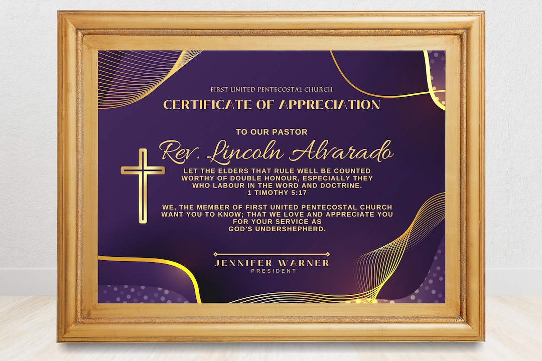 Editable Church Appreciation Certificate Template: Elegant Award (canva ...