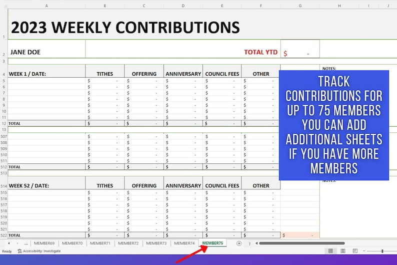 Church Bookkeeping Excel Template: 52-week Member Contribution Tracker (digital Download) - Etsy