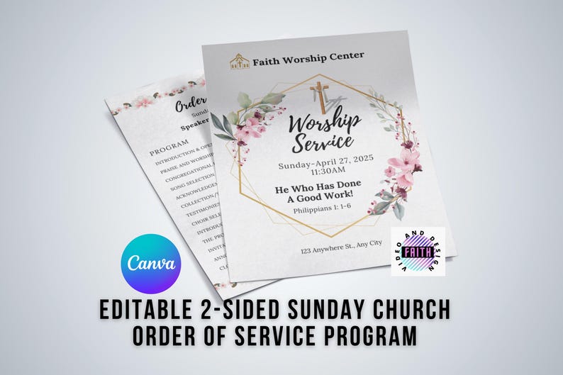 Floral Church Program Template: 2-sided Order of Service (canva ...