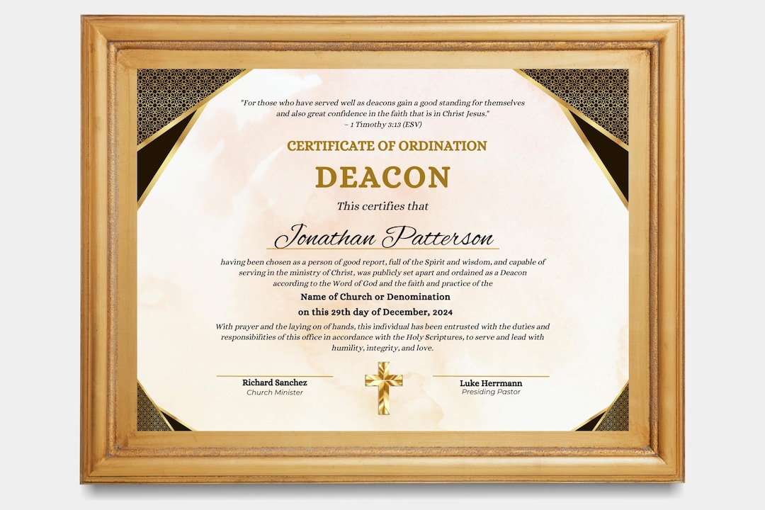 Customizable Deacon Ordination Certificate Template | Printable ...