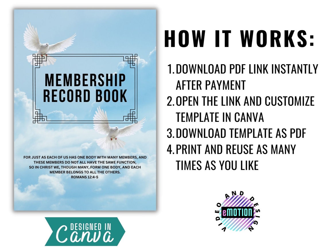 Editable Church Membership Record Book Template (canva Template) - Etsy