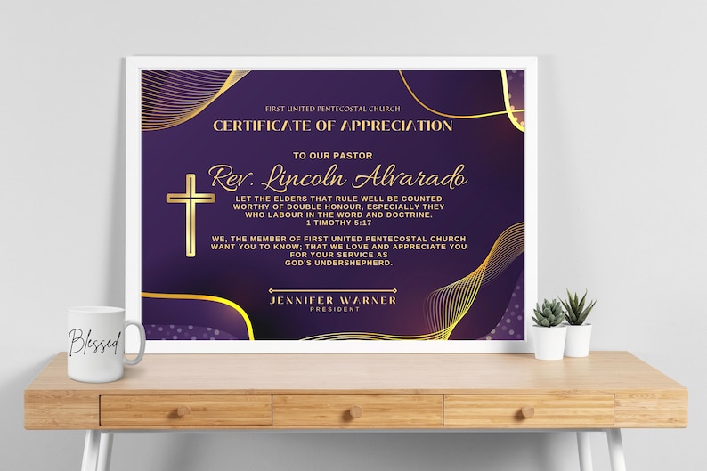 Editable Church Appreciation Certificate Template: Elegant Award (canva ...