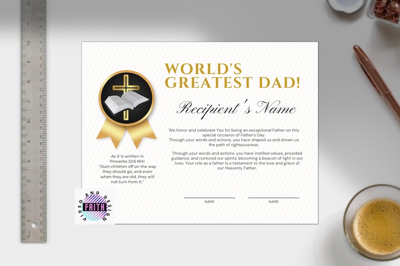 Religious Father's Day Certificate: Editable Canva Template (digital ...