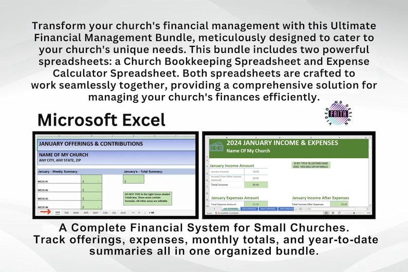 Church Bookkeeping System | Excel Spreadsheet Bundle: Financial ...