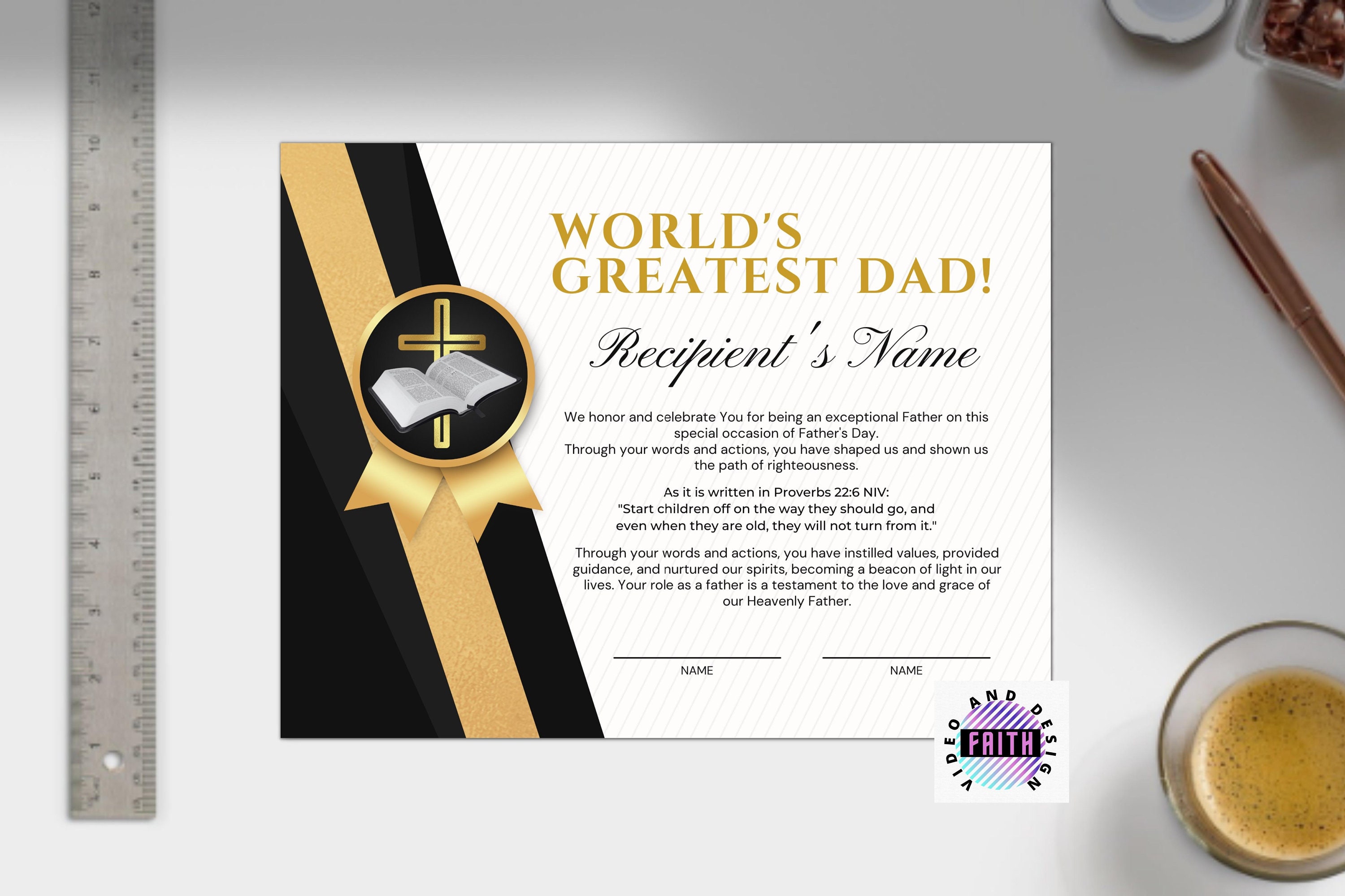 Religious Father's Day Certificate: Editable Canva Template (digital ...