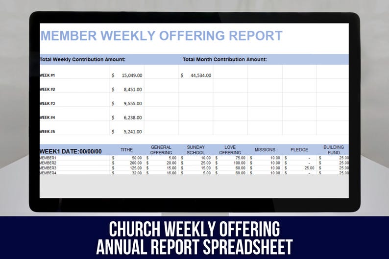 Church Offering Tracker: Weekly Contribution Excel Template (digital ...