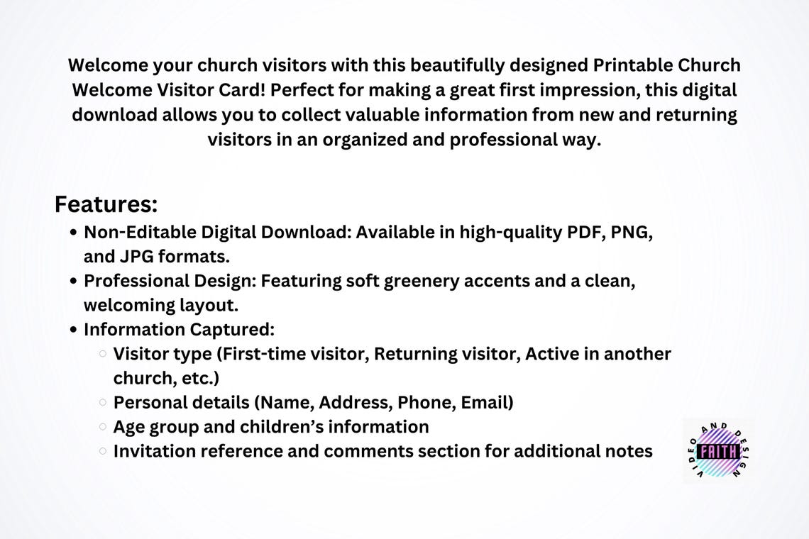 Printable Church Welcome Visitor Card (digital Download) - Etsy