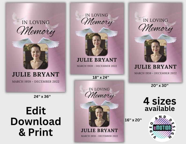 Wings Funeral Welcome Sign Template, Editable Memorial Service Poster ...