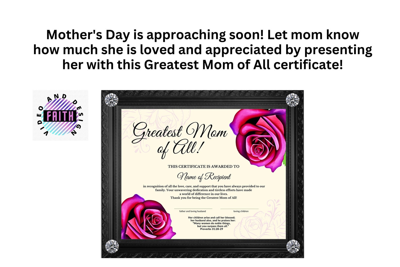 Greatest Mom Certificate of Recognition, Mother's Day Gift (canva ...
