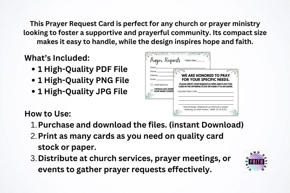 Printable Church Prayer Request Card: Greenery Design (digital Download ...