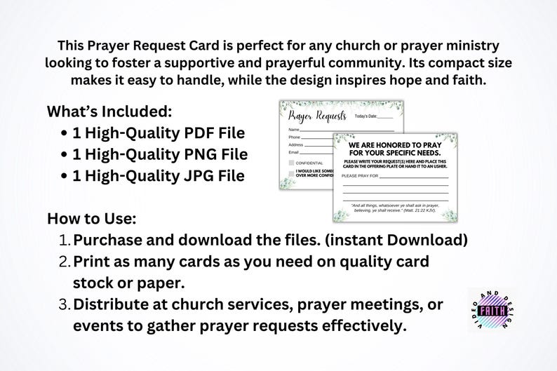 Printable Church Prayer Request Card: Greenery Design (digital Download ...