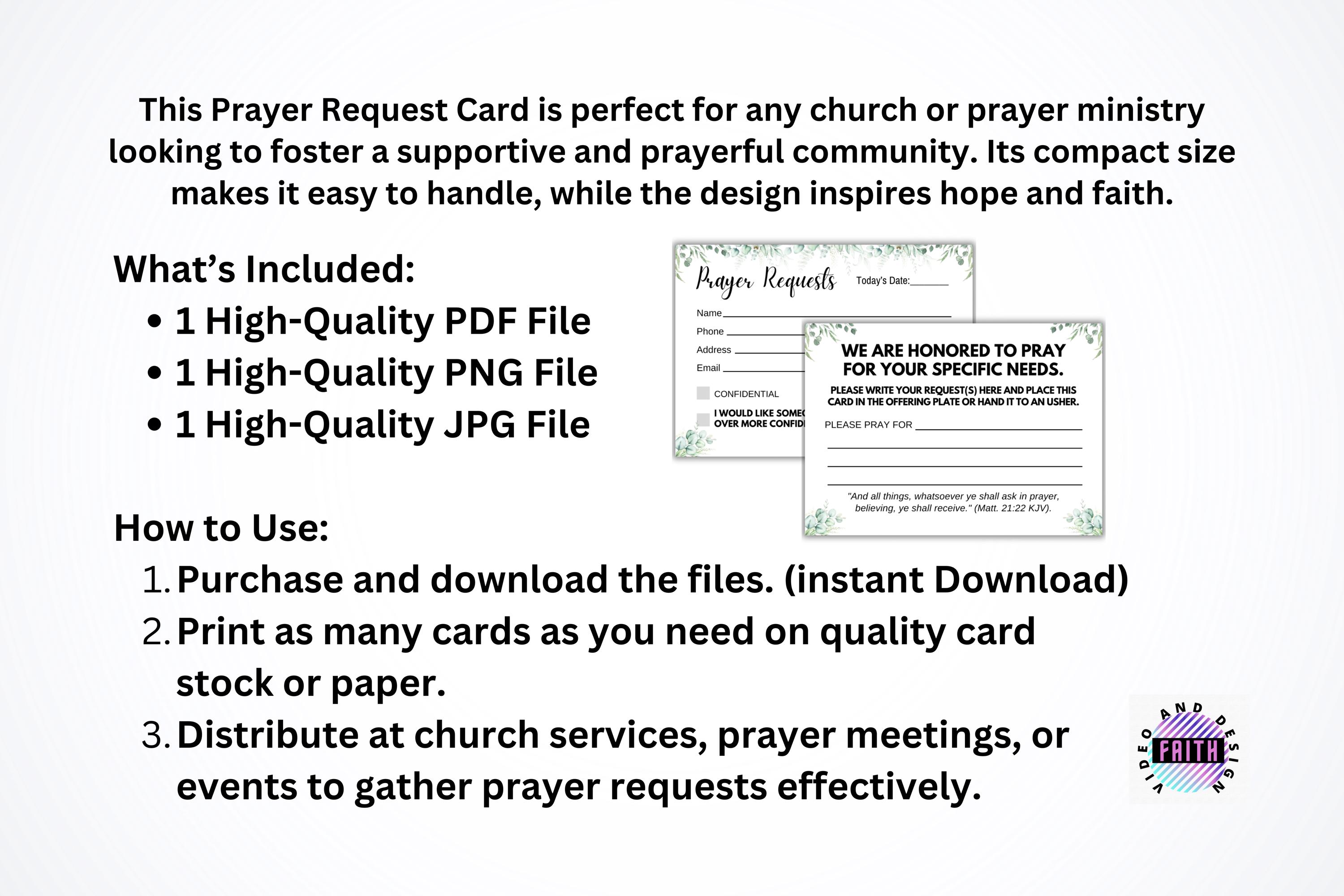 Printable Church Prayer Request Card: Greenery Design (digital Download ...