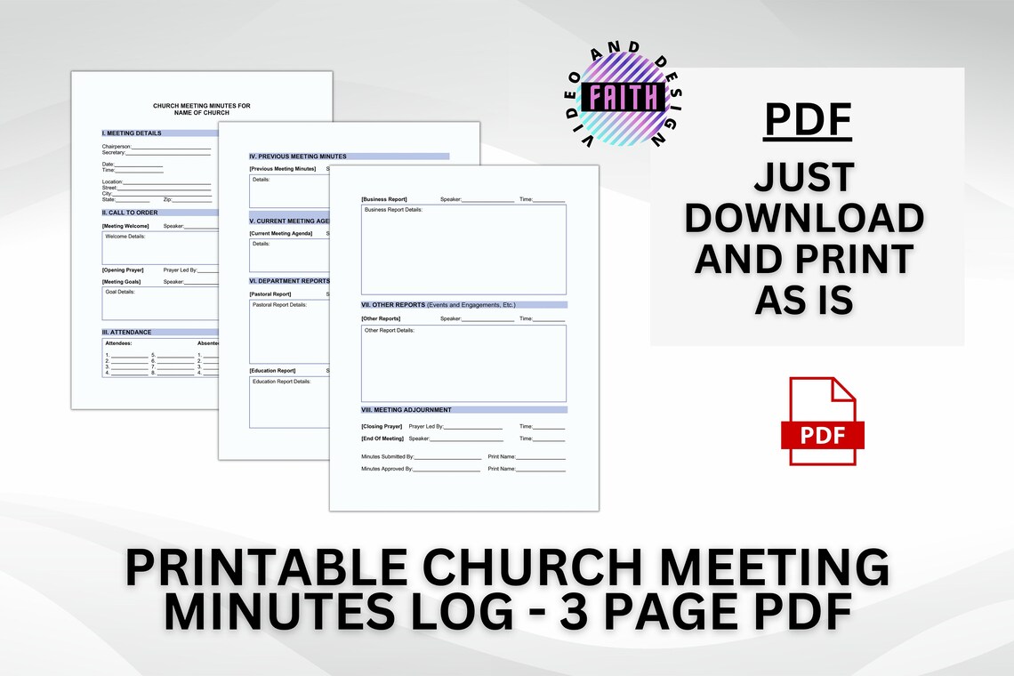 Church Meeting Minutes Template: Fillable Record Log (PDF & Word) - Etsy