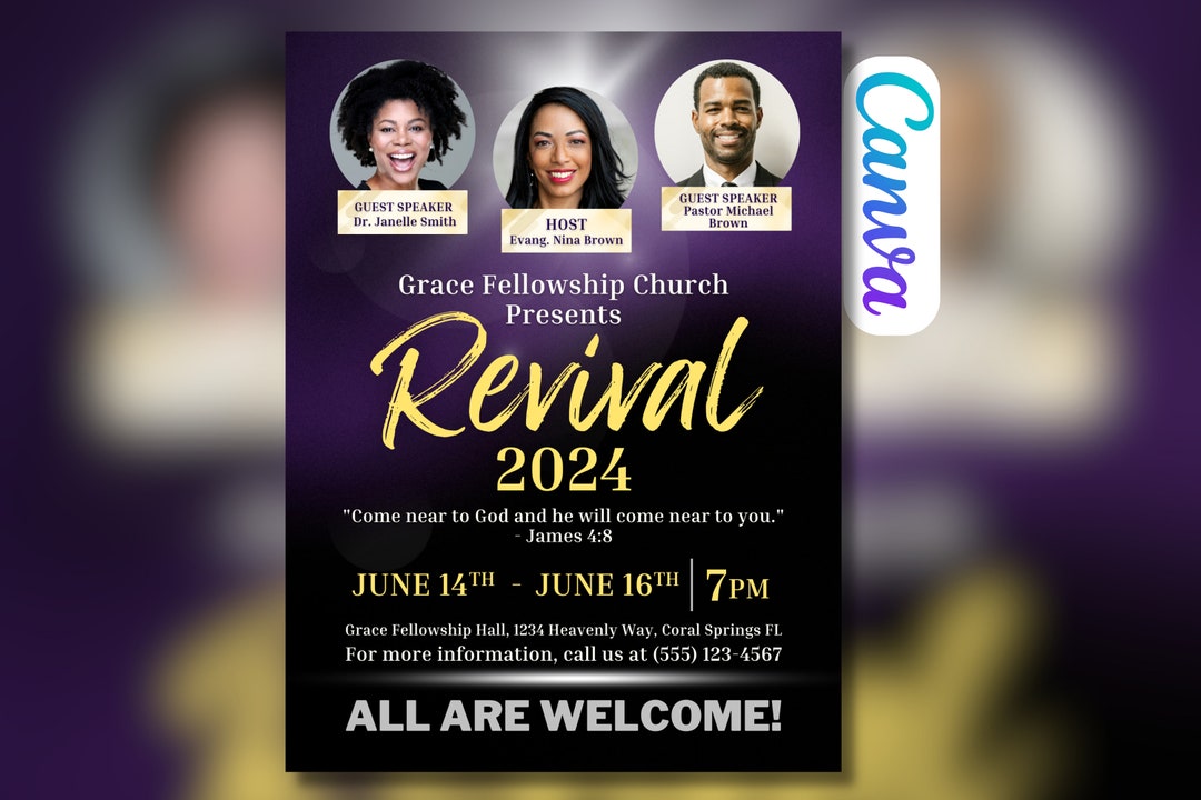 Editable Church Revival Flyer Template: Canva Social Media Invitation ...
